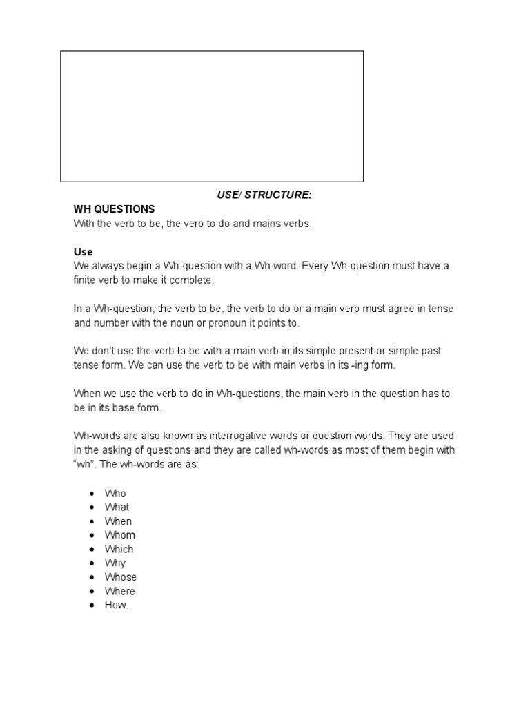 WH Questions: Use/ Structure | PDF