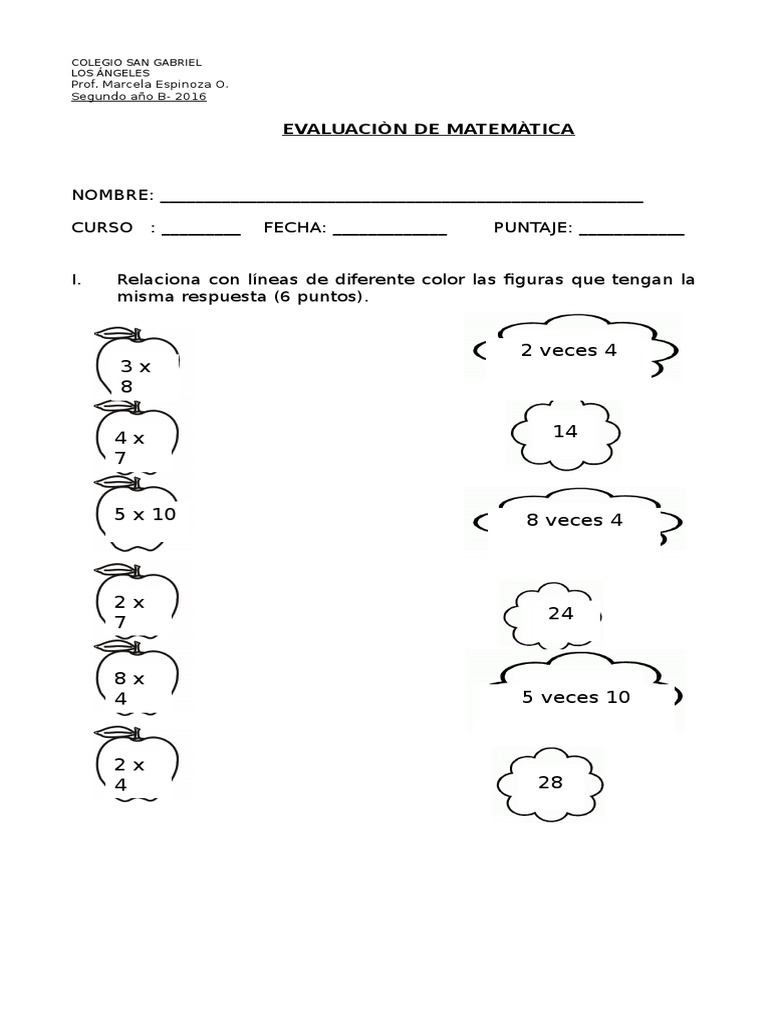Prueba de La Multiplicacion | PDF | Multiplicación | Matemática Elemental