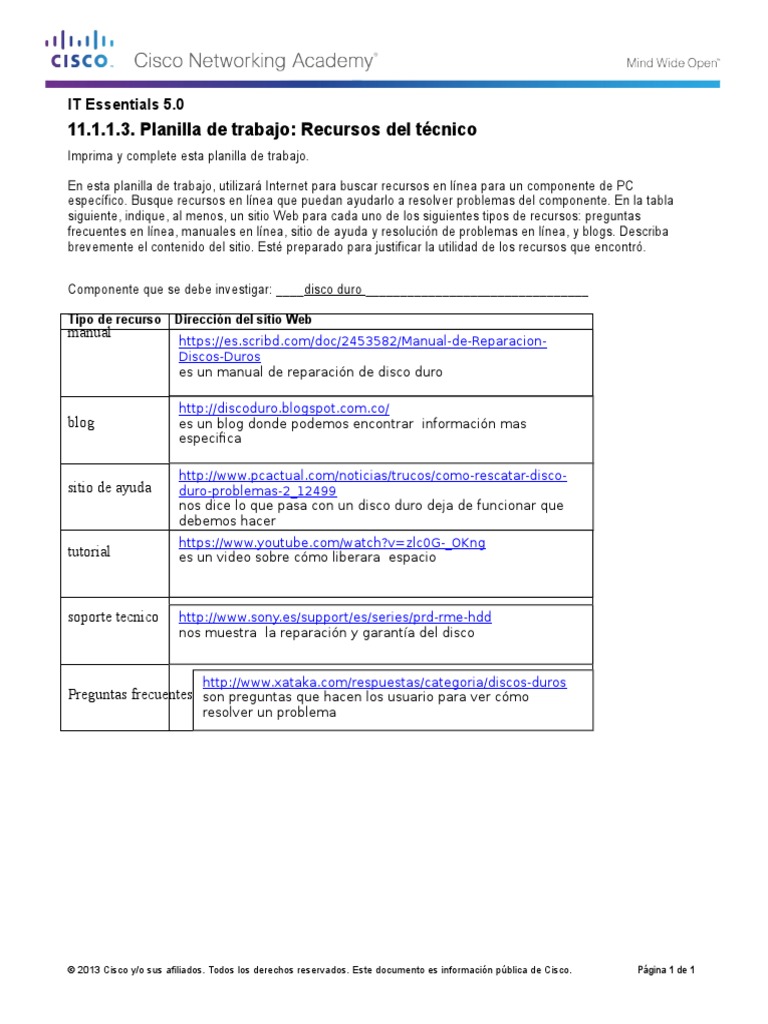 11.1.1.3 Worksheet - Technician Resources | PDF