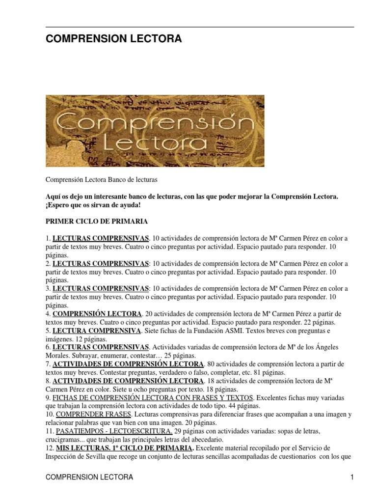 Banco de Lecturas para Comprensión | PDF | Comprensión lectora ...