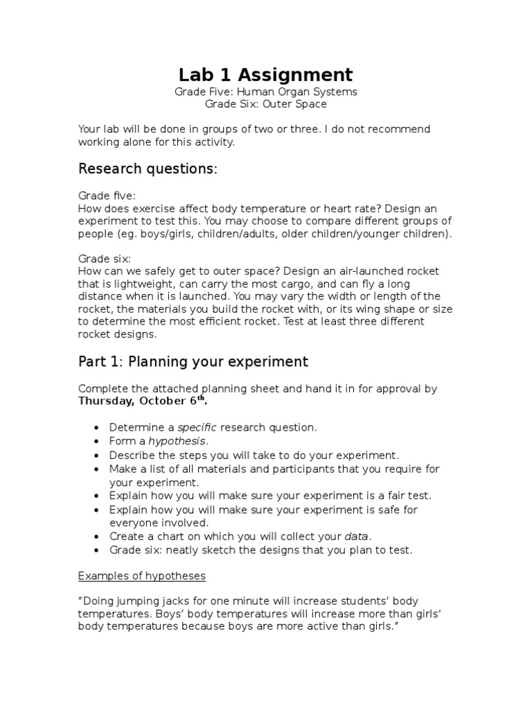 Lab 1 Assignment Sheet | PDF | Experiment | Hypothesis