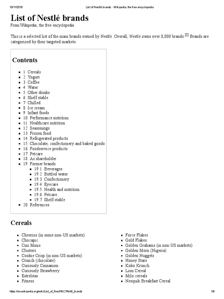 List of Nestlé Brands - Wikipedia, The Free Encyclopedia | PDF | Nestlé ...