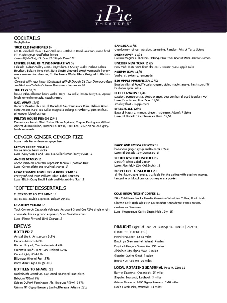 Ipic Seaport District Drink Menu | PDF | Rose | Champagne