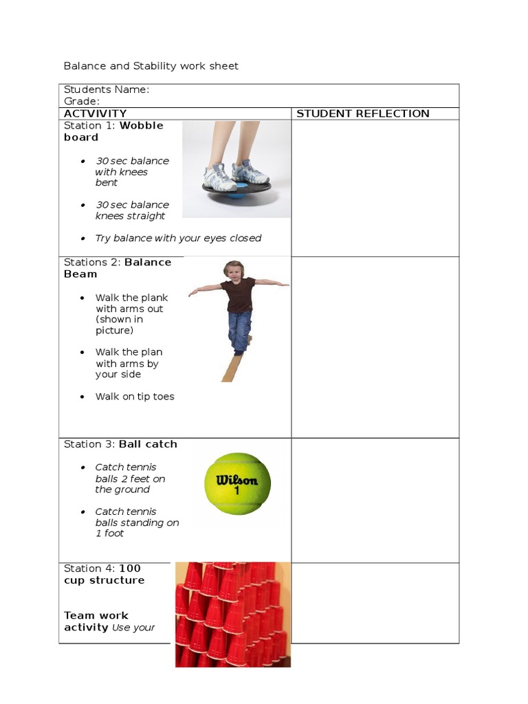 Balance and Stability Worksheet | PDF | Sports & Recreation | Home & Garden
