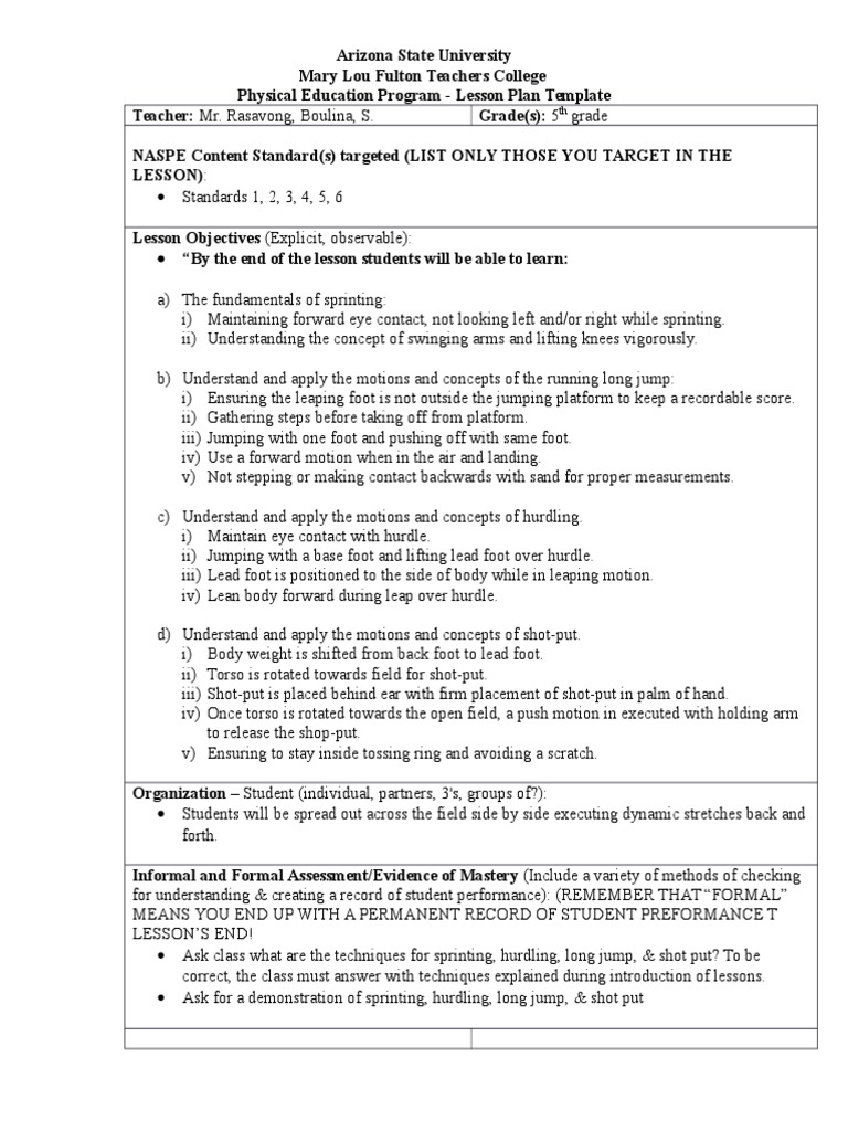 Track Field Lesson Plan | PDF | Track And Field | Lesson Plan