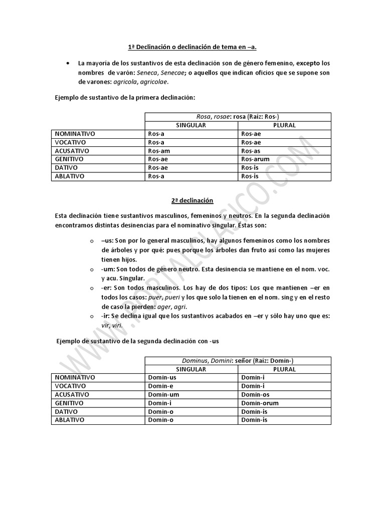 Tabla de Las 5 Declinaciones Latinas 0 | PDF | Morfología Lingüística ...