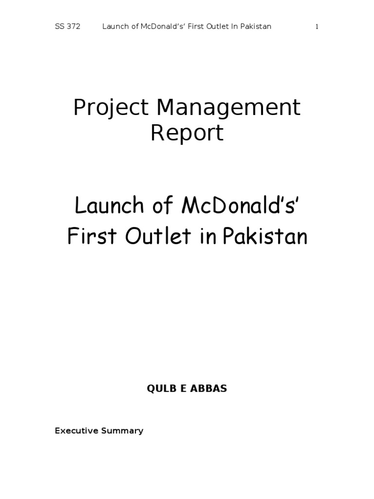 Project Management Report | PDF | Mc Donald's | Franchising