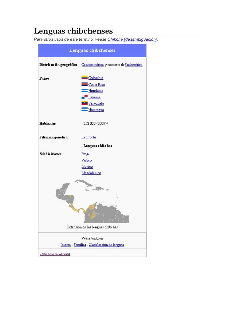 Lenguas Chibchenses | Familias de idiomas | Idiomas