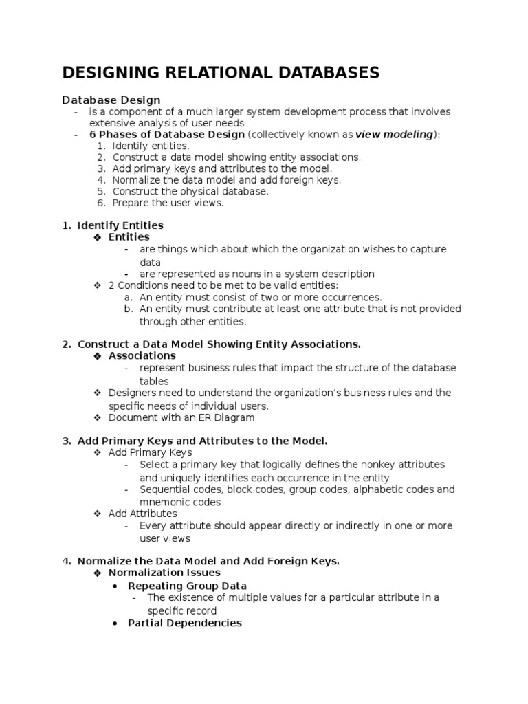 Designing Relational Databases Summary | PDF