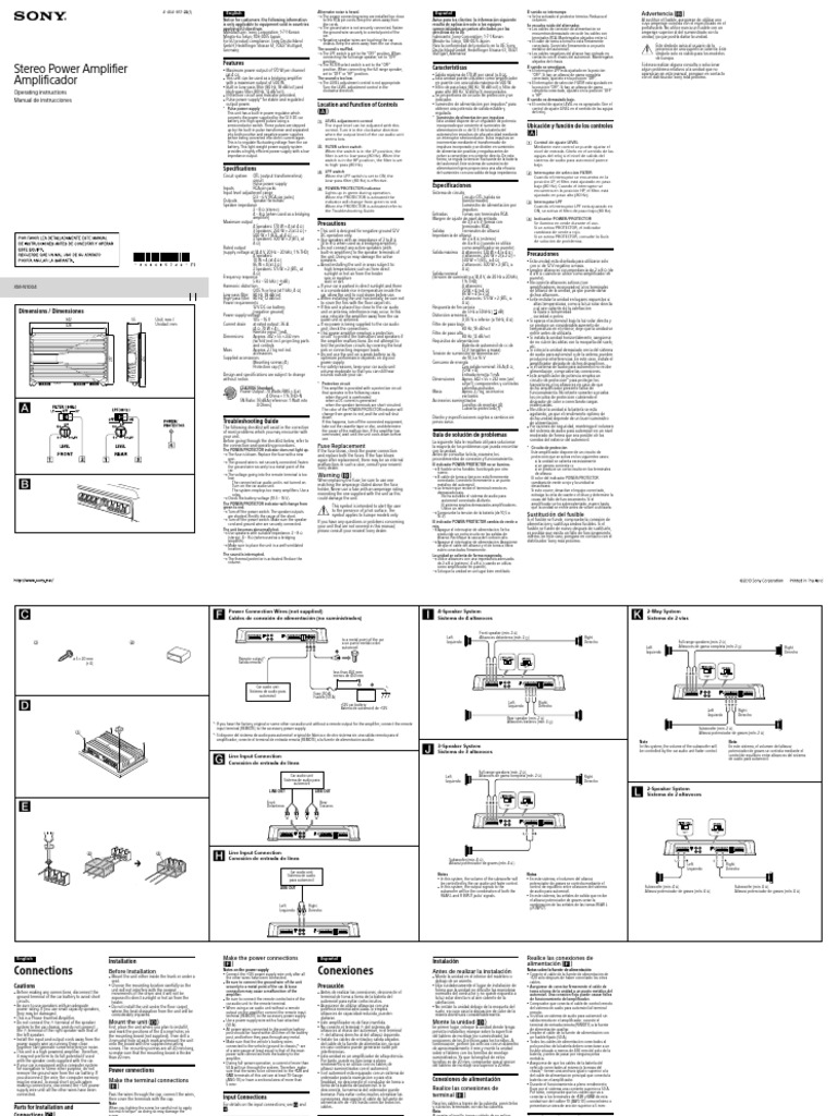 Manual de Amplificador 1000 W Sony Español | PDF | Loudspeaker | Fuse ...