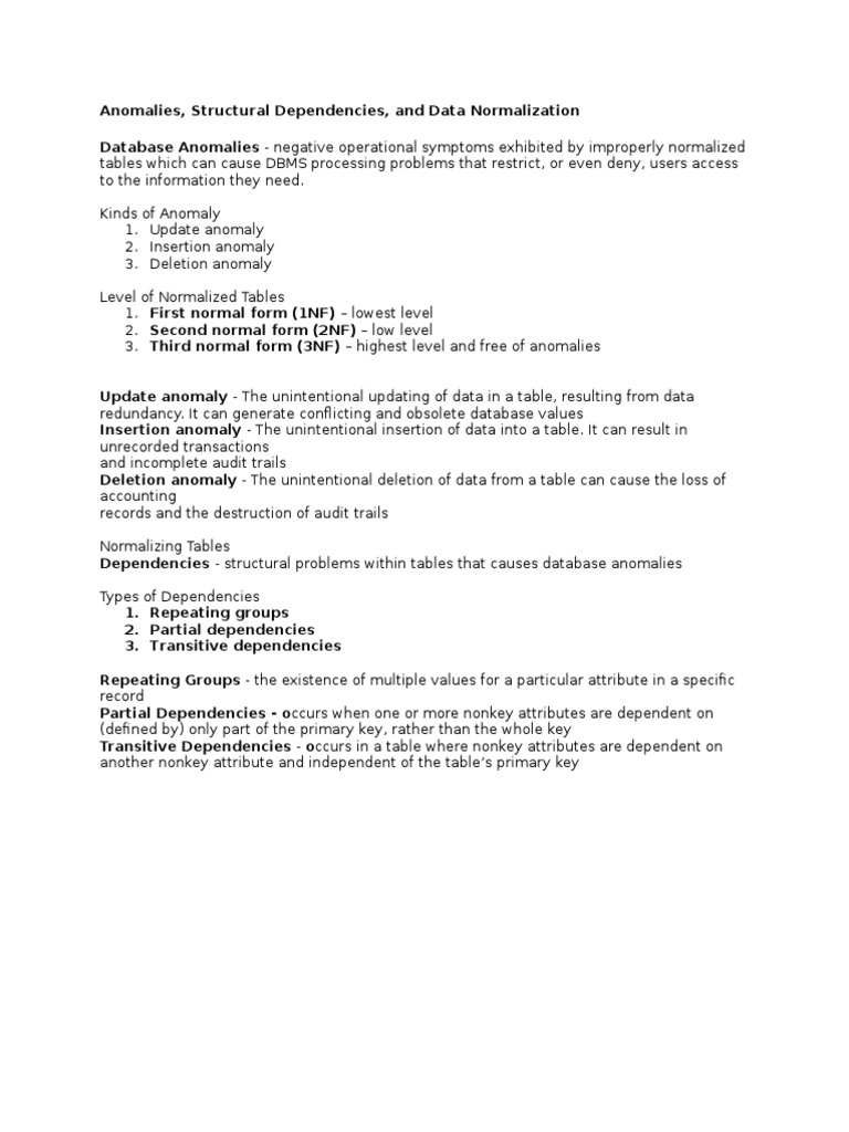 Report Anomalies and Normalization Summary | PDF | Databases | Relational Database