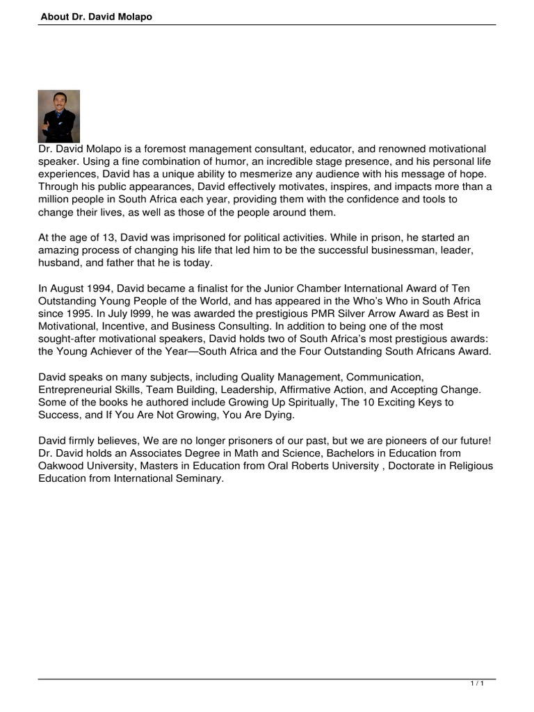 About DR David Molapo | PDF | Career & Growth