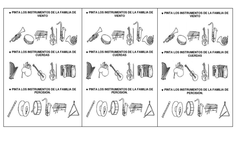 Pinta Los Instrumentos de La Familia de Viento de Cuerda y de Percusión ...