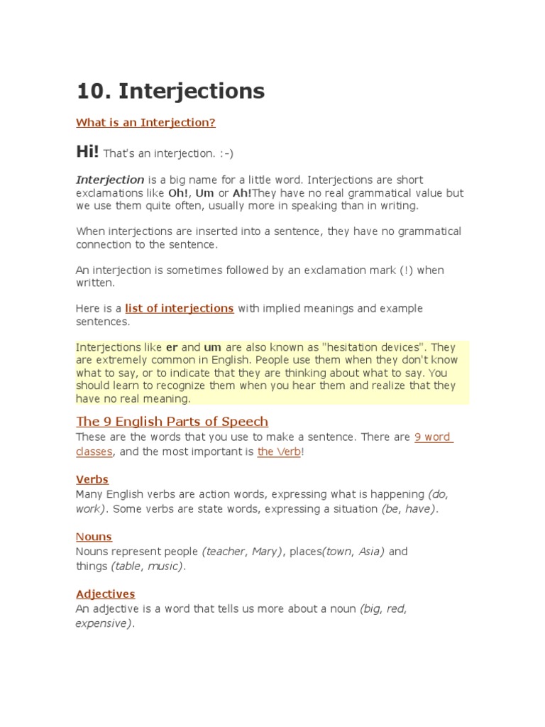 Interjections: What Is An Interjection? | PDF