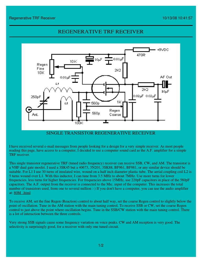 Regenerative Receiver BF981 | PDF