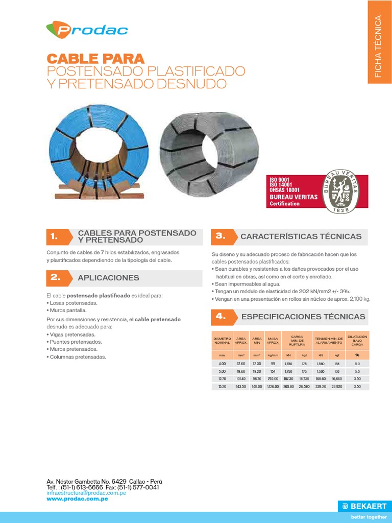 Cable para Postensado Plastificado y Pretensaso Desnudo | PDF
