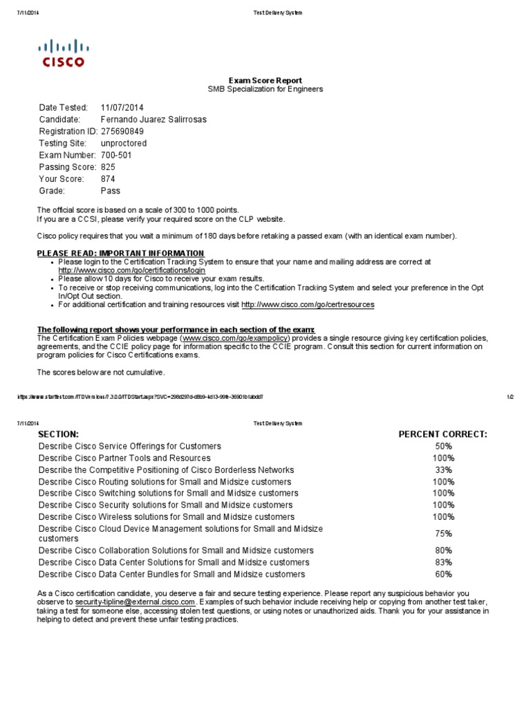 Cisco 501 Exam Retake Policy Overview | PDF | Cisco Systems | Test ...