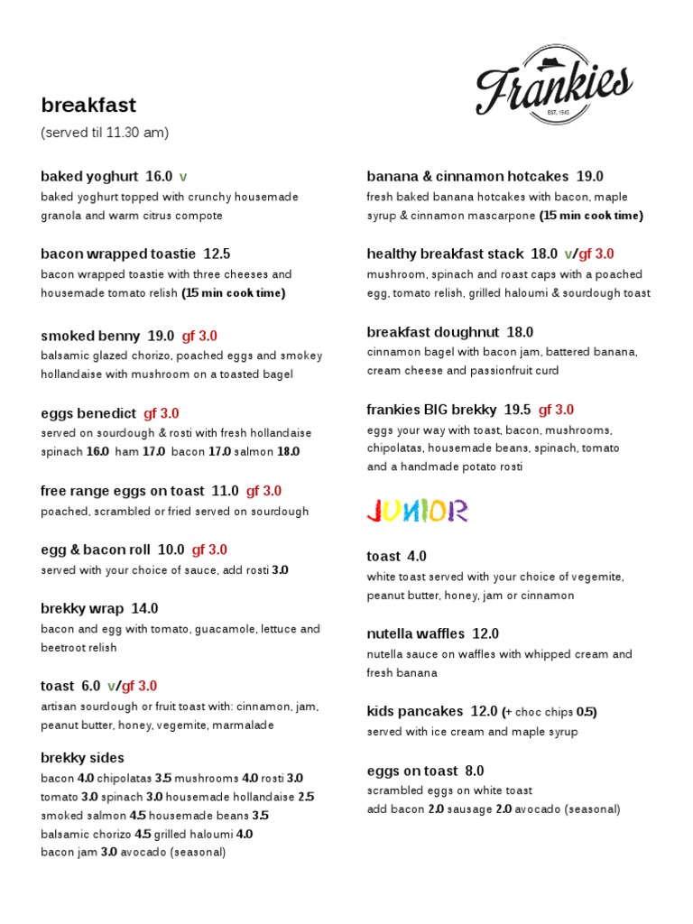 Brekky Menu 5 | PDF | Milkshake | Pancake