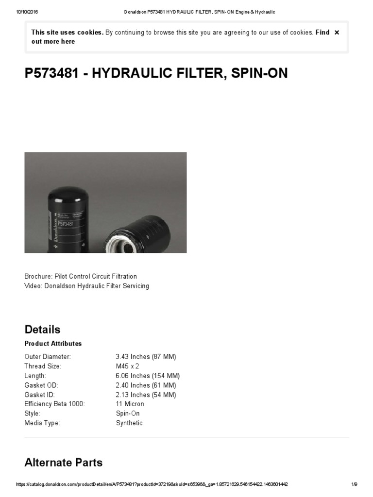 Donaldson p573481 Hydraulic Filter, Spin-On Engine & Hydraulic | PDF ...