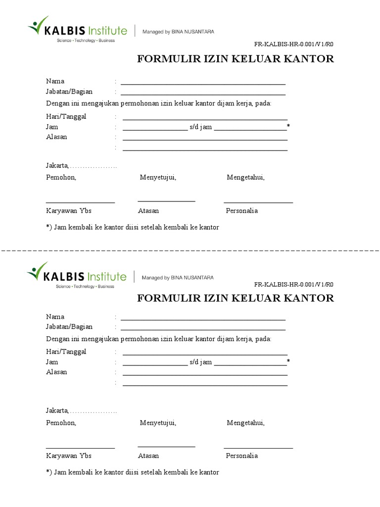 Formulir Izin Keluar Kantor | PDF