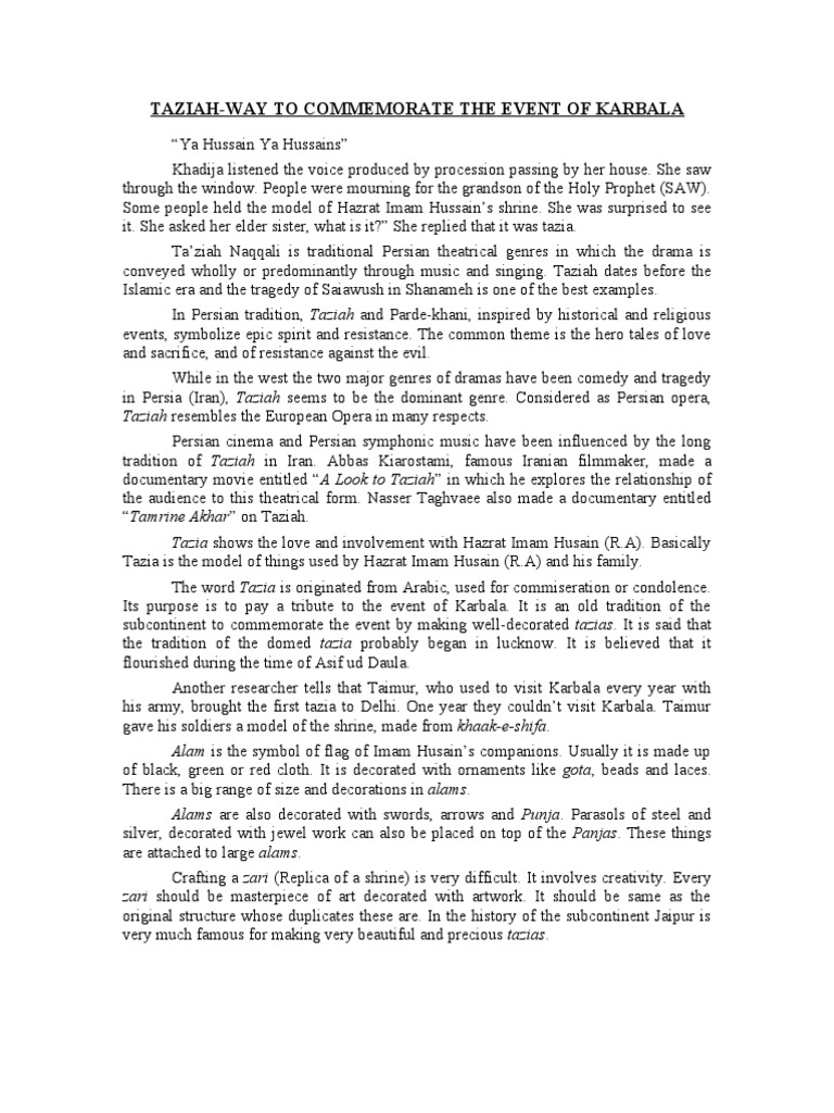 Taziah Way To Commemorate The Event of Karbala | PDF | Religion And Belief