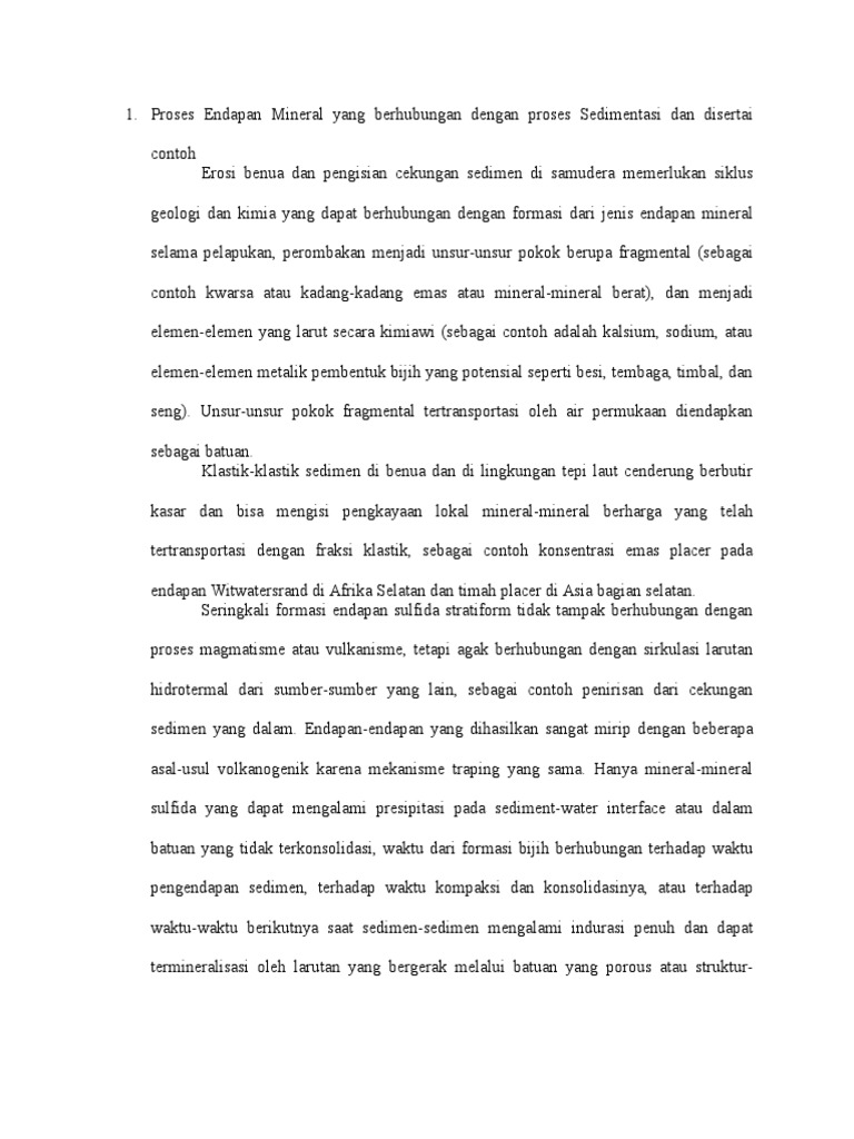 Proses Endapan Mineral Yang Berhubungan Dengan Proses Sedimentasi Dan ...