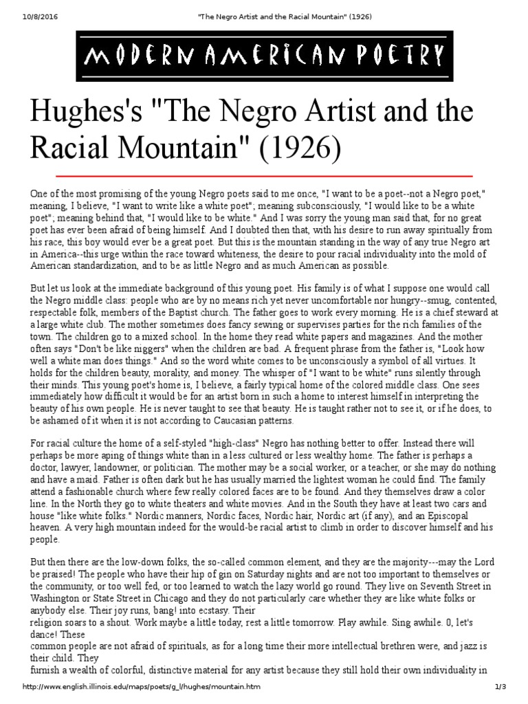 The Negro Artist and The Racial Mountain - (1926) | PDF | Poetry ...