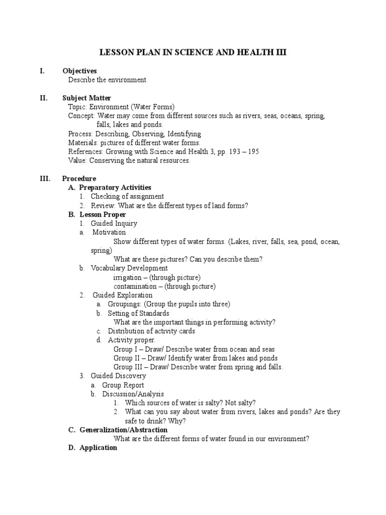 Water Forms Lesson Plan for Grade 3 | PDF