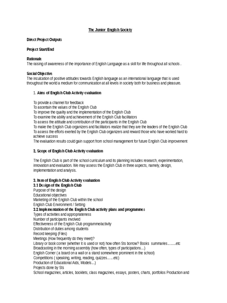 English Club 1 | PDF | English Language | Evaluation