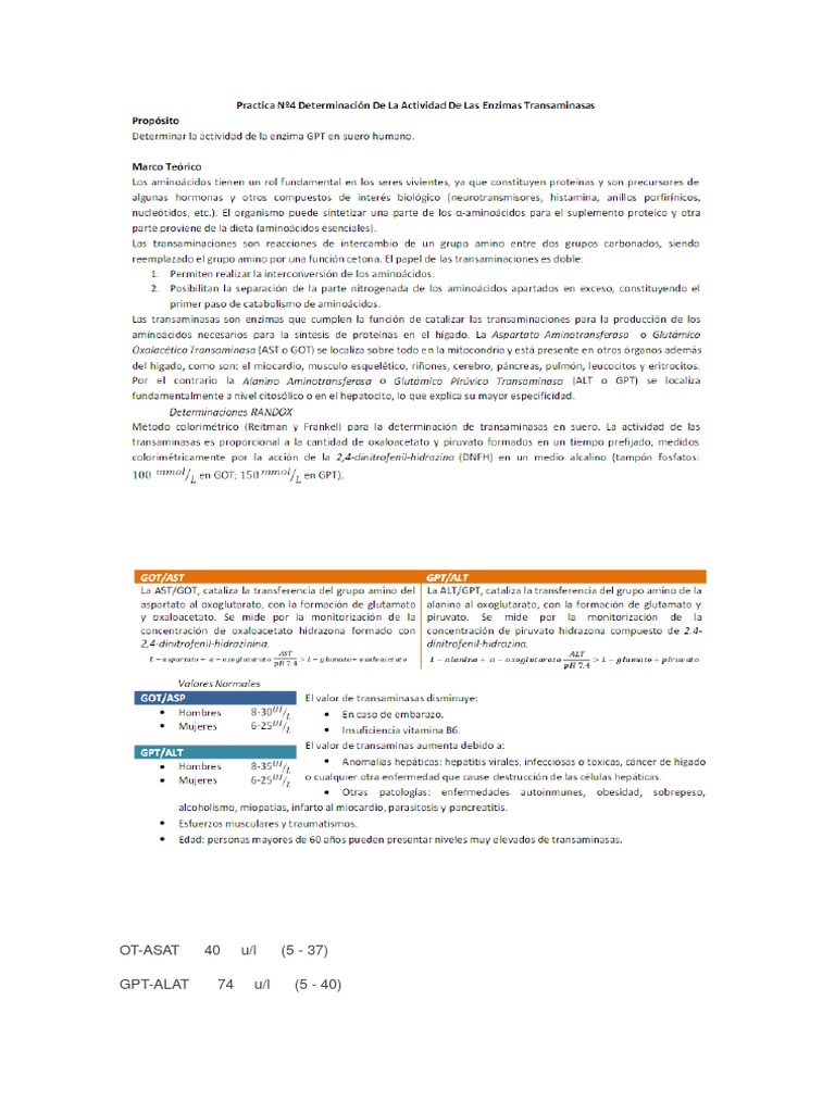Determinacion Asat y Alat | PDF | Transaminasa | Alanina transaminasa