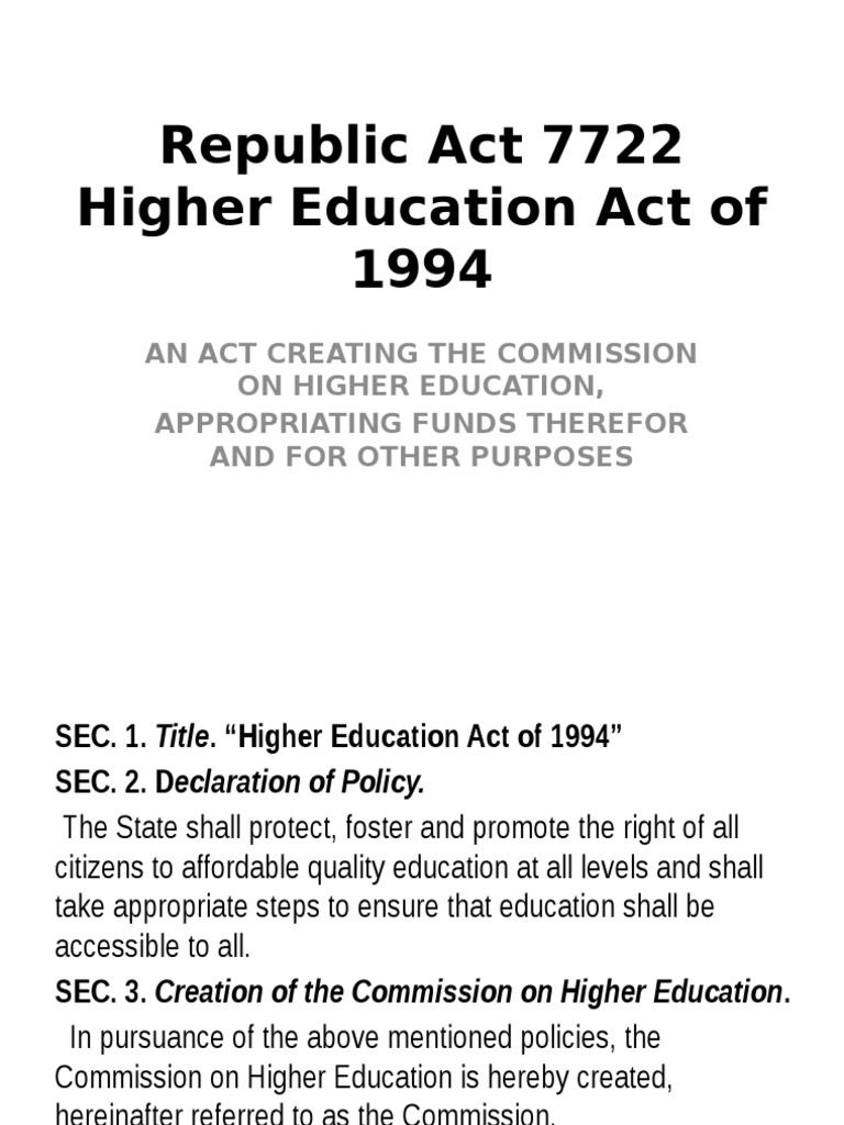 RA 7722 | Taxes | Higher Education
