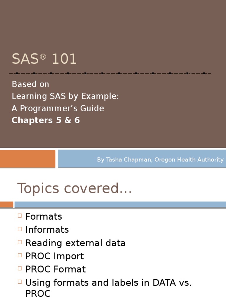 Week 03 - Chapters 5 & 6 | PDF | Sas (Software) | Data Set