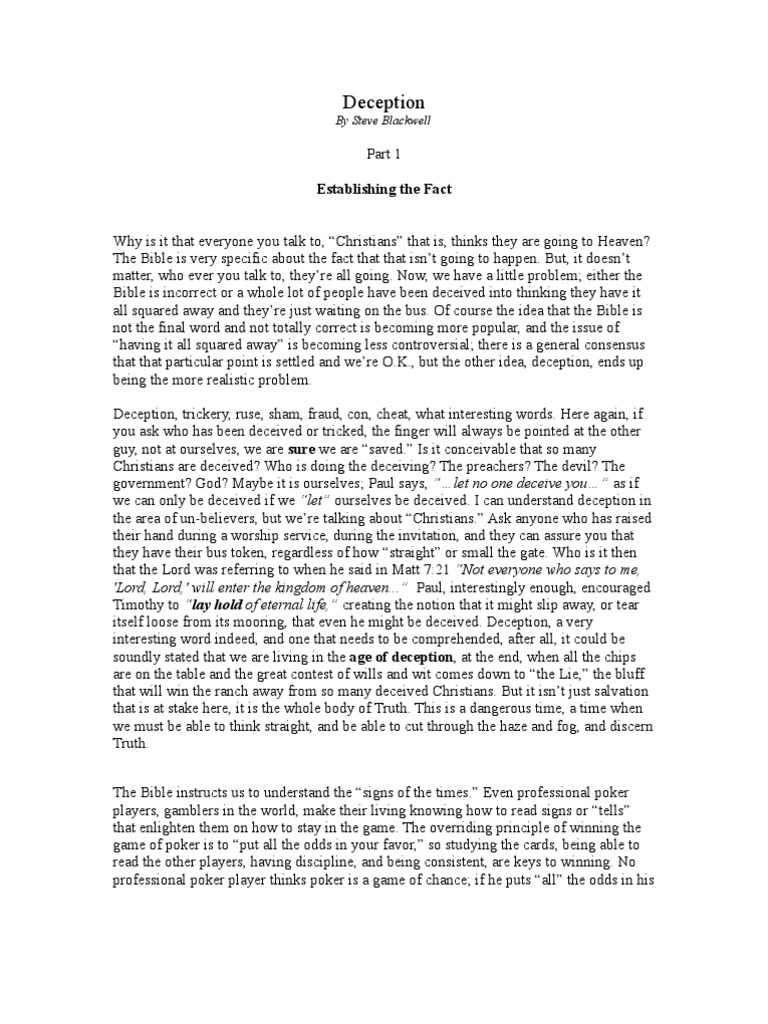 Deception: Establishing The Fact | PDF | Christian Church | Deception