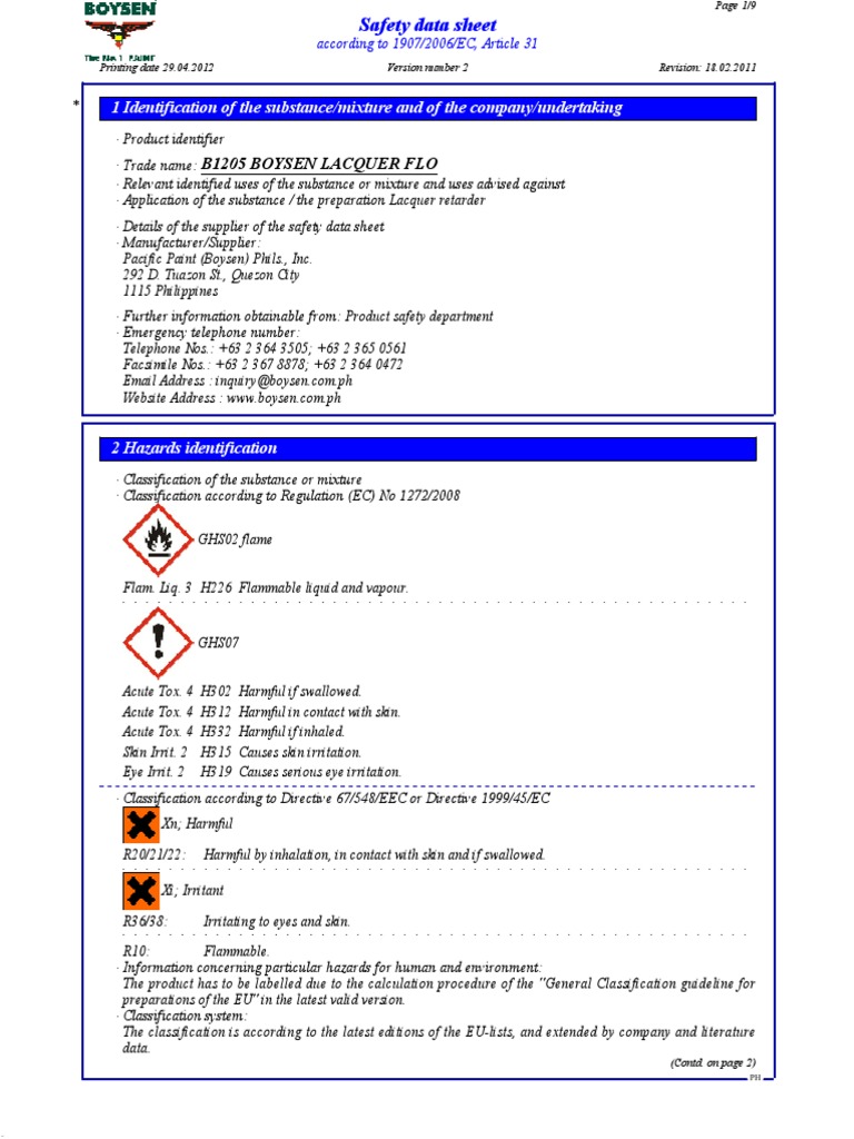 b1205 Boysen Lacquer Flo | PDF | Dangerous Goods | Safety