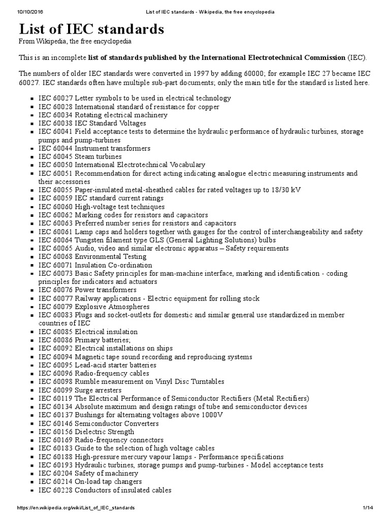 List of IEC Standards - Wikipedia, The Free Encyclopedia | PDF ...