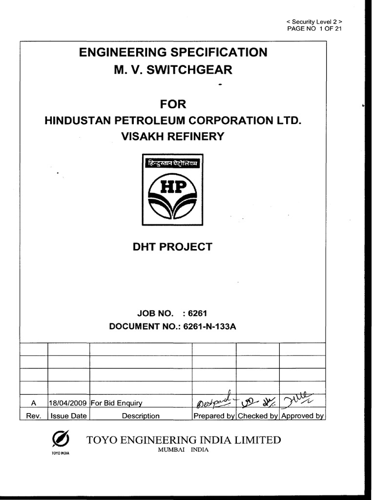 Engineering Specification For MV Switchgear | PDF | Fuse (Electrical ...