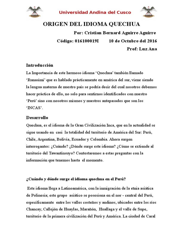 Origen e Historia del Idioma Quechua | PDF | Imperio Inca | Perú