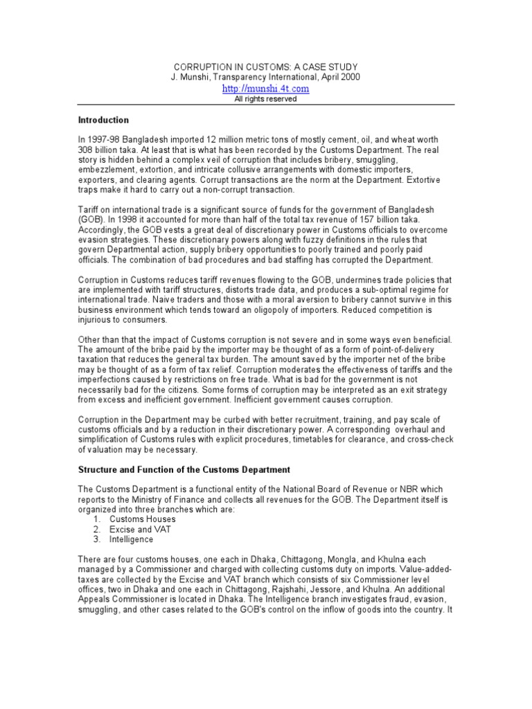 Corruption Case Study | PDF | Corruption | Customs