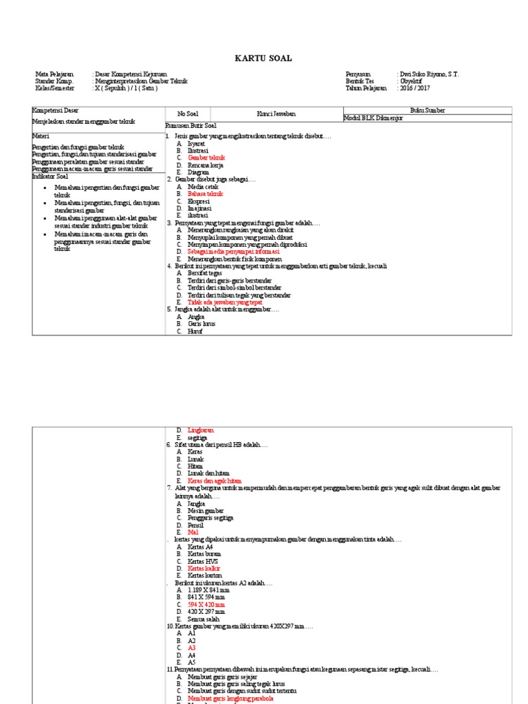 Kartu Soal Menginterpretasikan Gambar Teknik | PDF