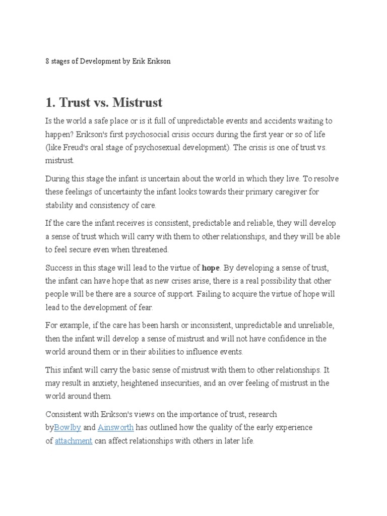 8 Stages of Development by Erik Erikson | PDF | Adolescence ...