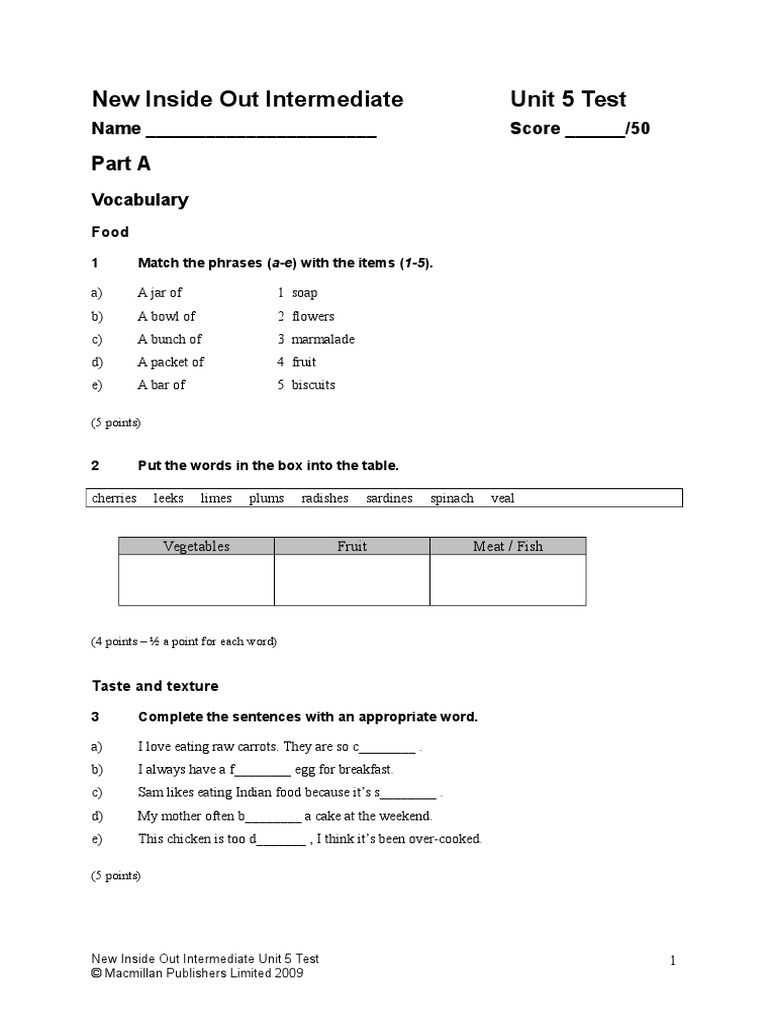 Unit 5 Test | PDF | Cooking | Food And Drink Preparation