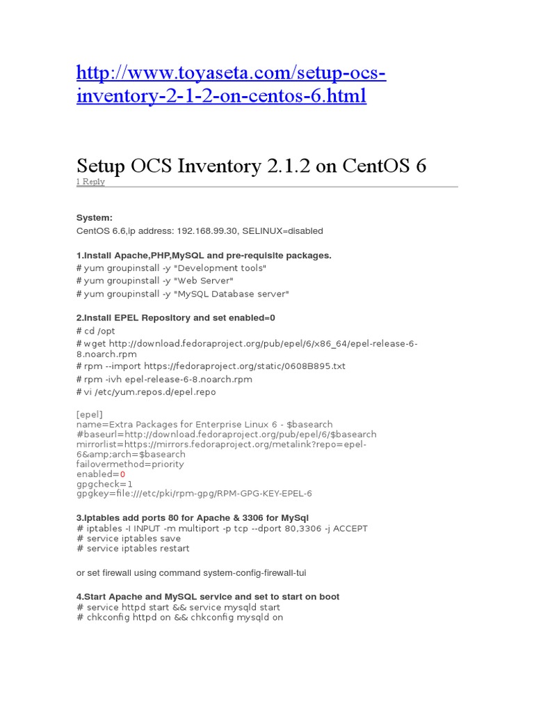 OCS Inventory 2.1.2 On CentOS 6 | PDF | Apache Http Server | Web Server