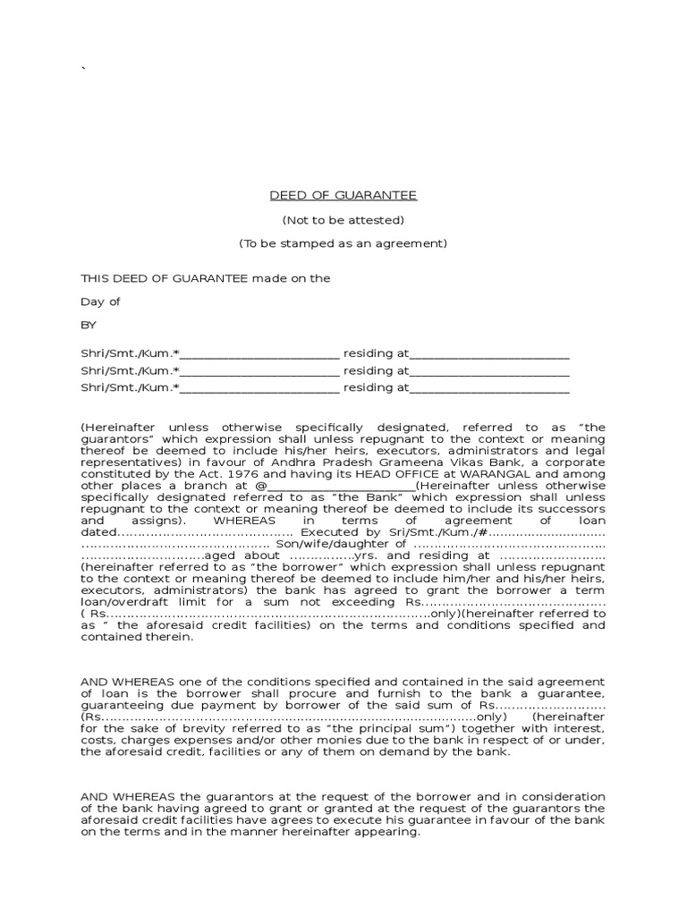 Deed of Guarantee | Download Free PDF | Guarantee | Mortgage Loan