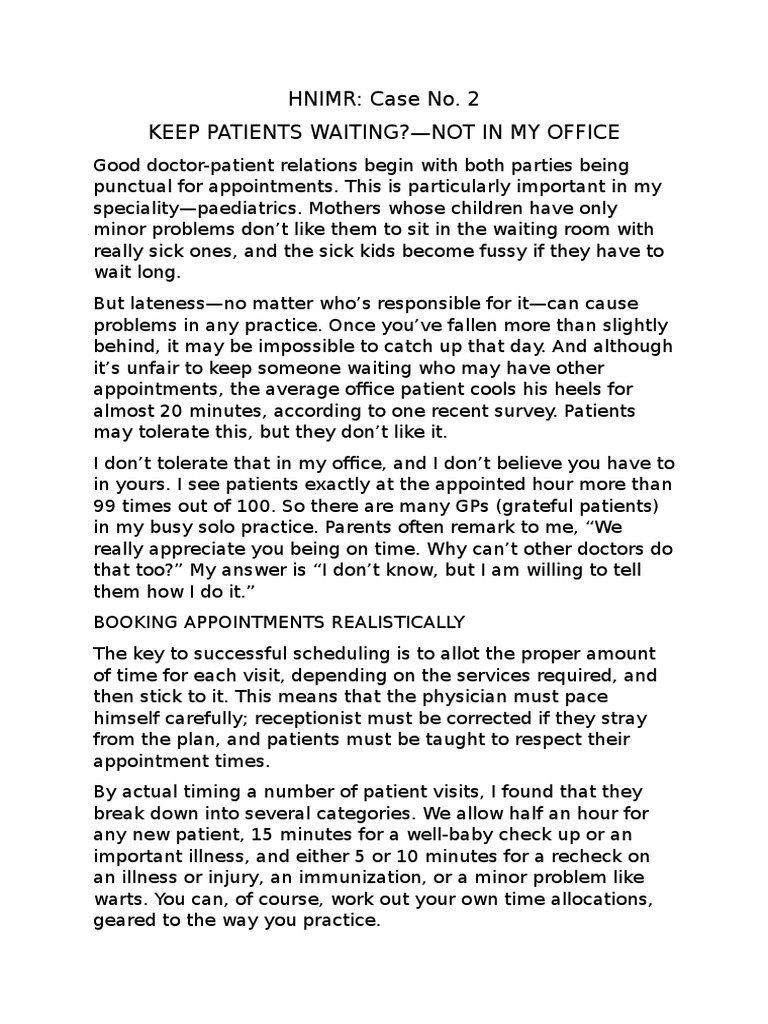 Case Study - (Om) - Sccheduling-Keep Patients Waiting - Not in My ...