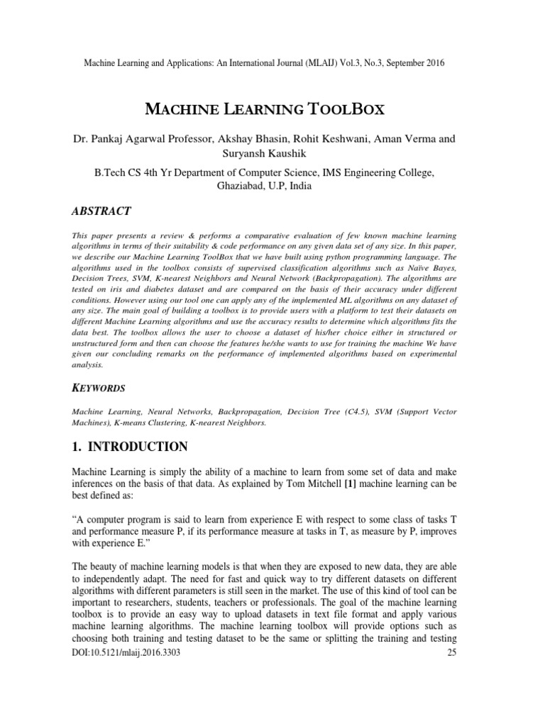 Machine Learning Toolbox | PDF | Machine Learning | Statistical ...