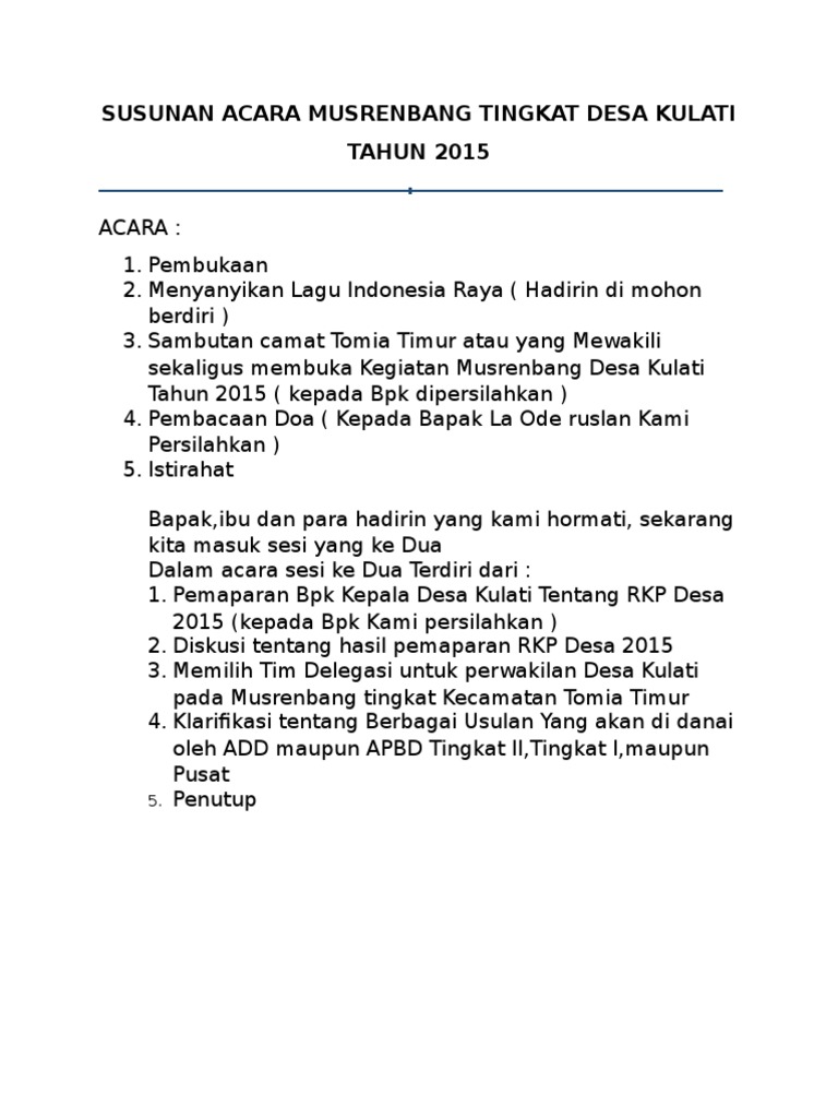 Susunan Acara Musrenbang Desa Kulati 2015 | PDF | Kajian Bahasa Asing