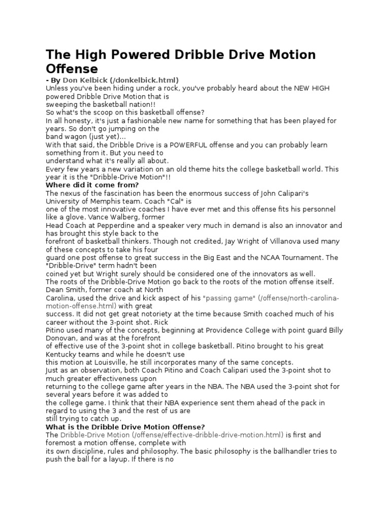 The High Powered Dribble Drive Motion Offense | PDF | Sports Rules And ...