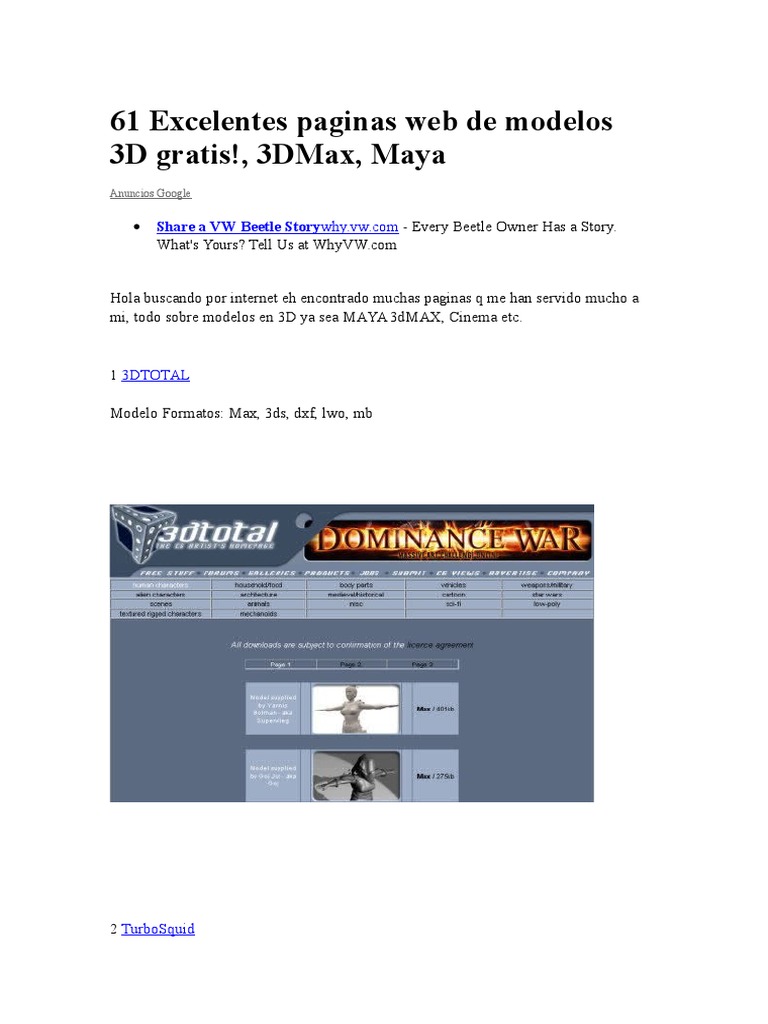 61 Excelentes Paginas Web de Modelos 3D Gratis | PDF | Gráficos de ...