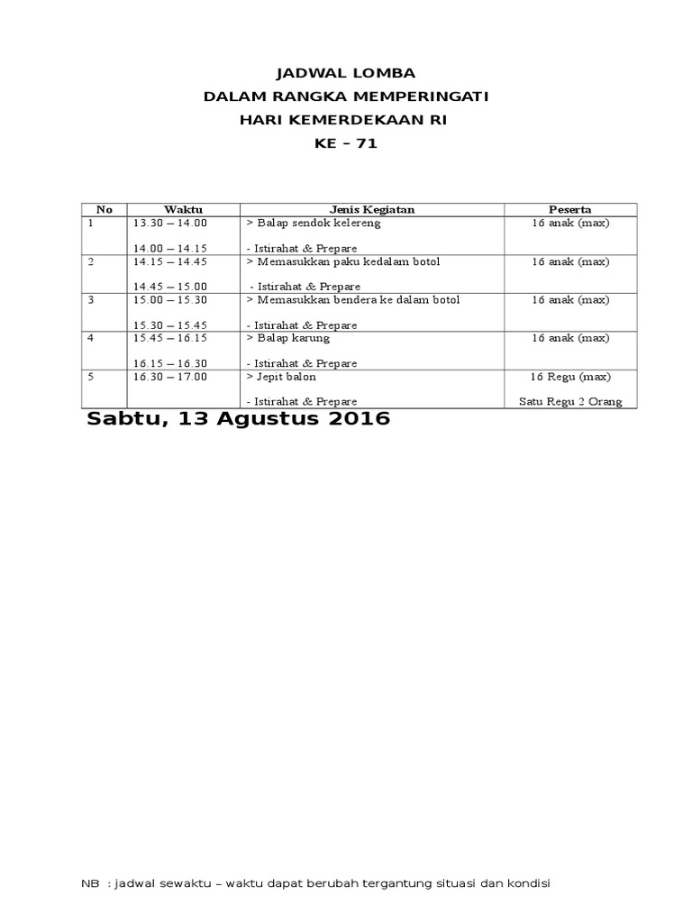 Jadwal Lomba | PDF