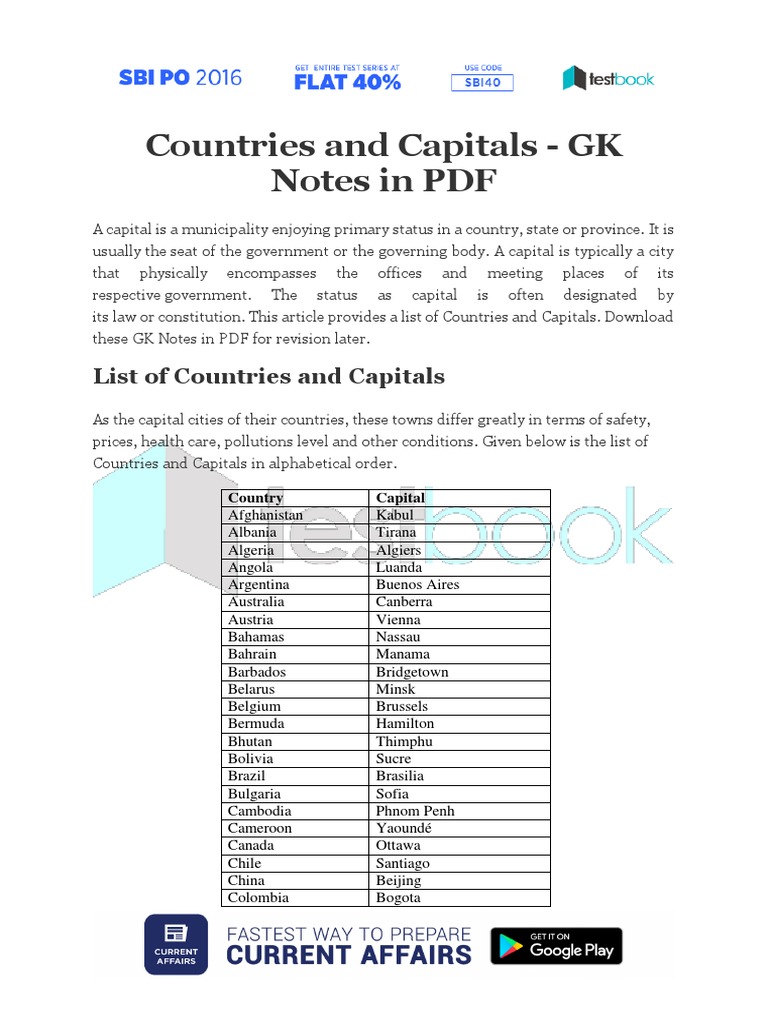 Countries and Capitals List PDF | PDF | Administrative Territorial ...